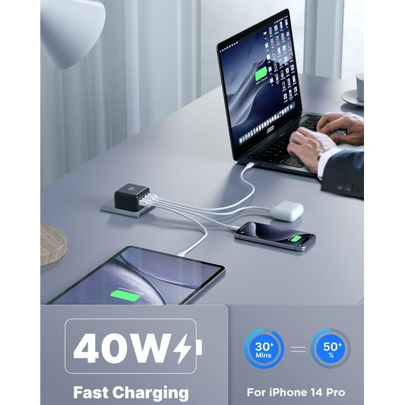 PYYAN-USB C Charger Block, 4-Port 40W Fast Charging Block, PD Type-C ...