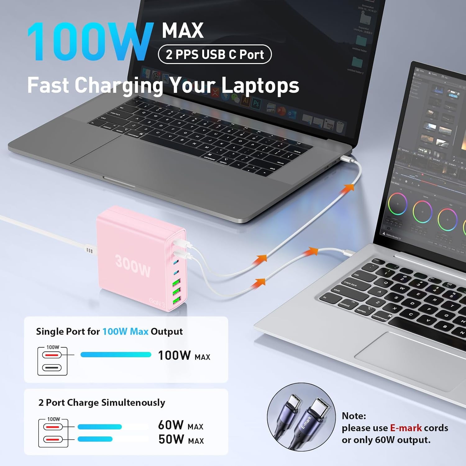 PYYAN-USB C Fast Charger Block 300W: 7 Port USB Charging Station Hub ...