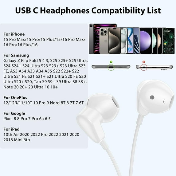 PYYAN-USB C Headphones for iPad 10th Generation 11th A16 Mini 6th 7th ...