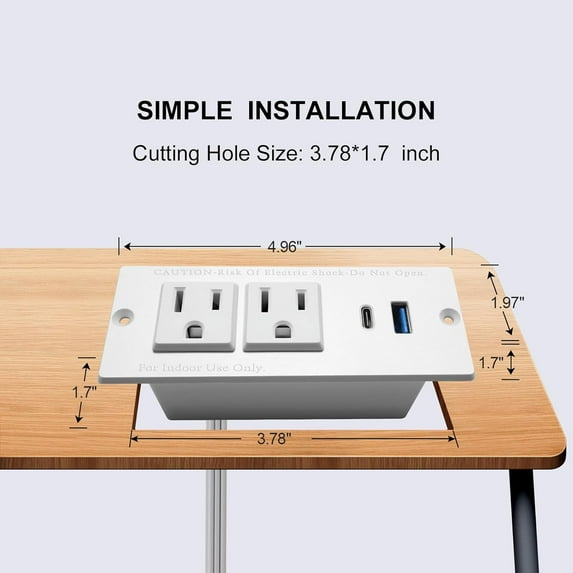 PYYAN-USB C Recessed Power Strip Fast Charge Desktop Power Station 2 ...