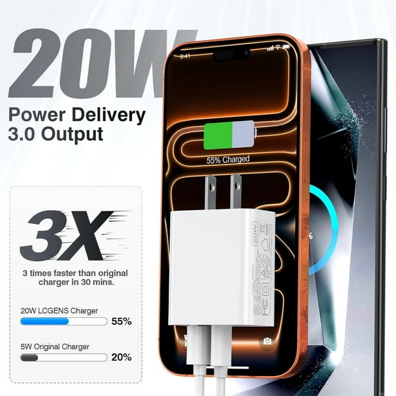 PYYAN-USB C Wall Charger Block 20W, 3-Pack Dual Port PD Power Delivery ...
