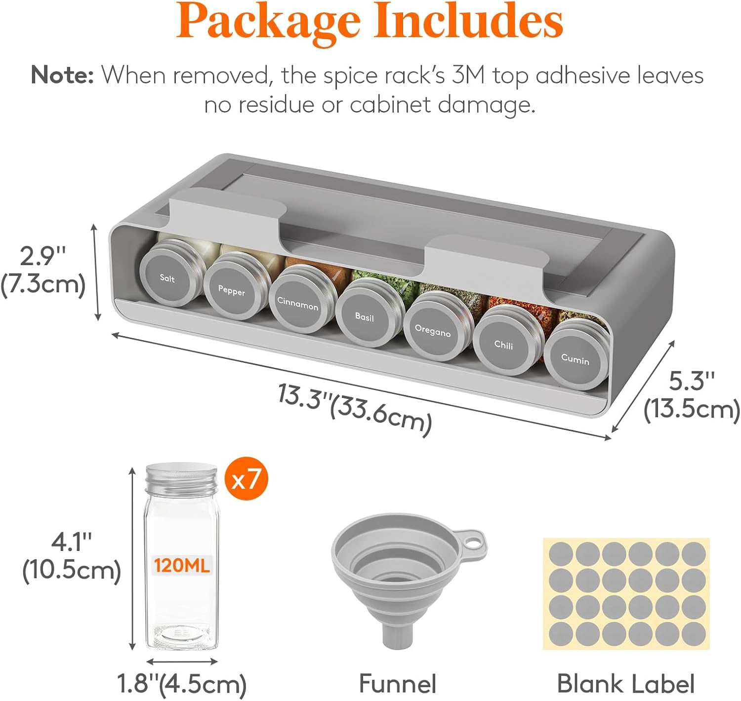 PYYAN-Under Cabinet Spice Rack Organizer with 7 Jars, Lables, Under ...