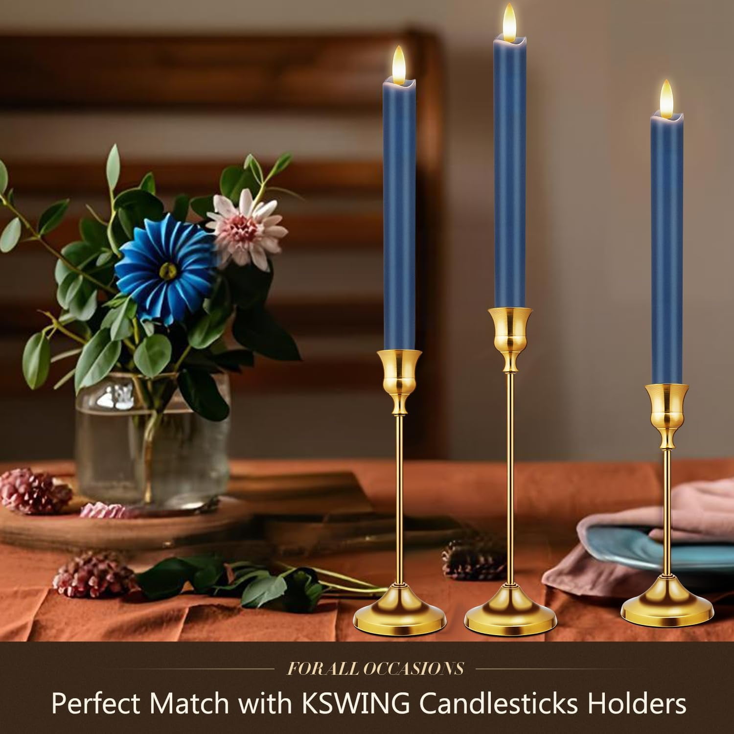 PYYAN-Upgraded Real Wax LED Flameless Navy Blue Taper Candles with ...