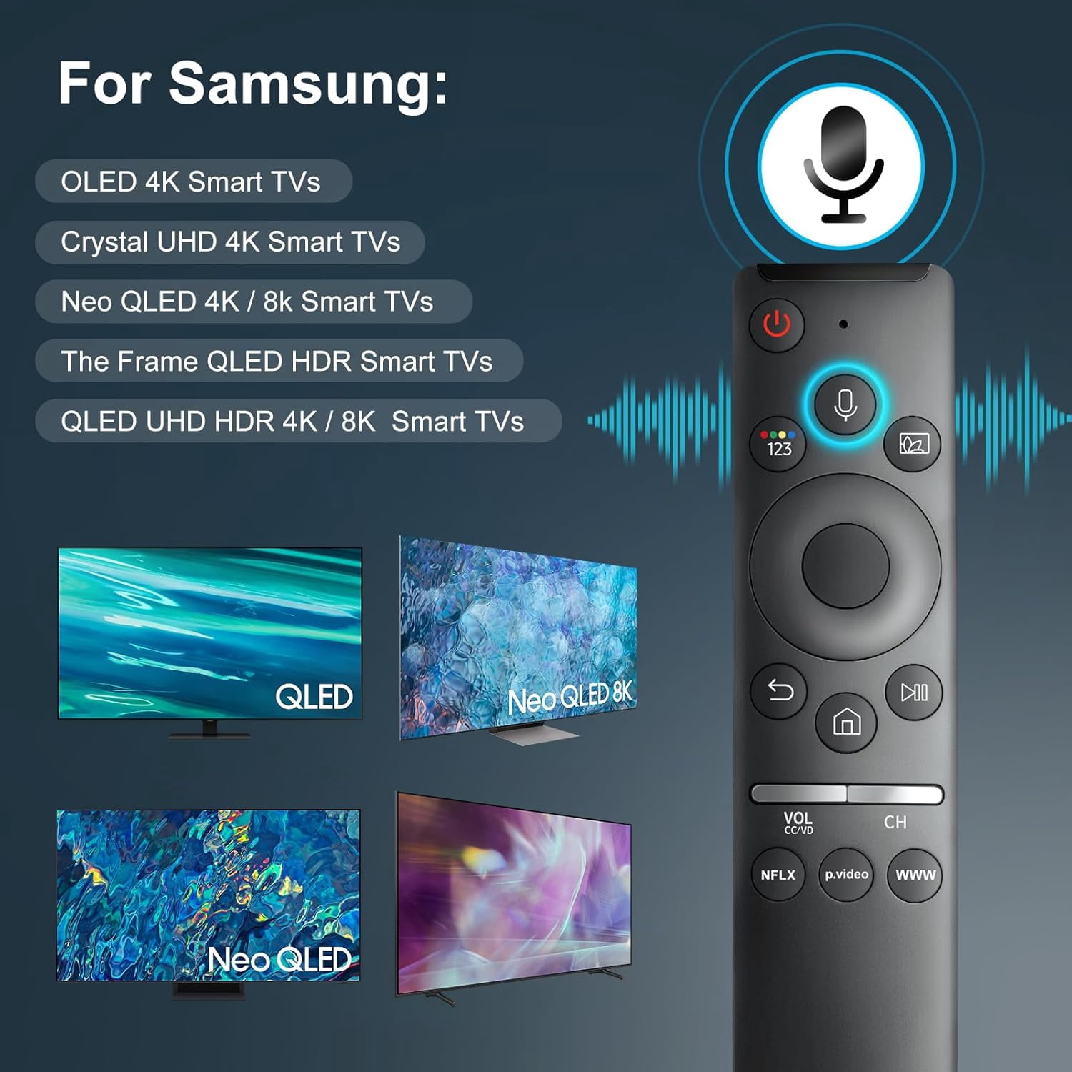 PYYAN-Voice Remote for Samsung Smart TV QLED UHD Frame Curved Solar 4K ...