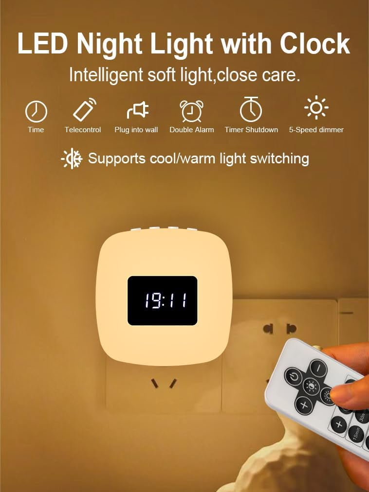 PYYAN-Wall Plug-in Sound Wake Up Night Light for Kids with Clock and ...