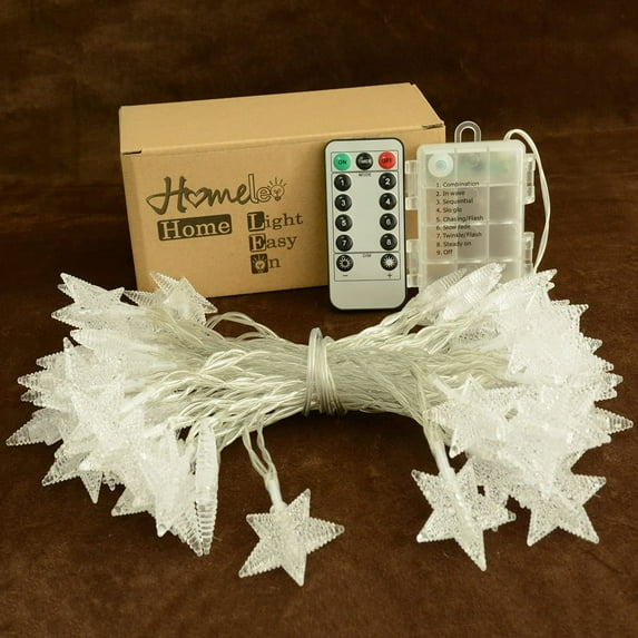 PYYAN-Warm White 50 Led Star Fairy Lights with Remote Control, Battery ...