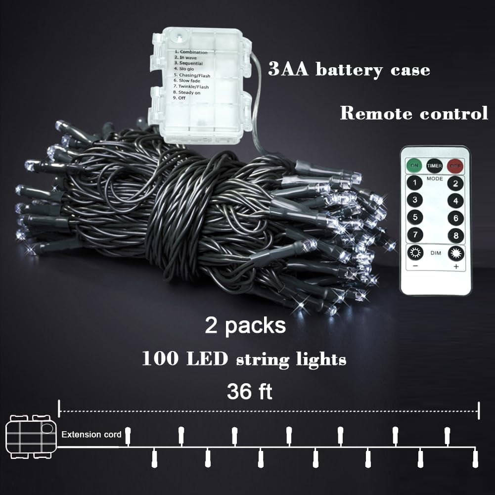 PYYAN-Warm White String Lights Indoor, 2 Pack 36ft 100LED Christmas ...
