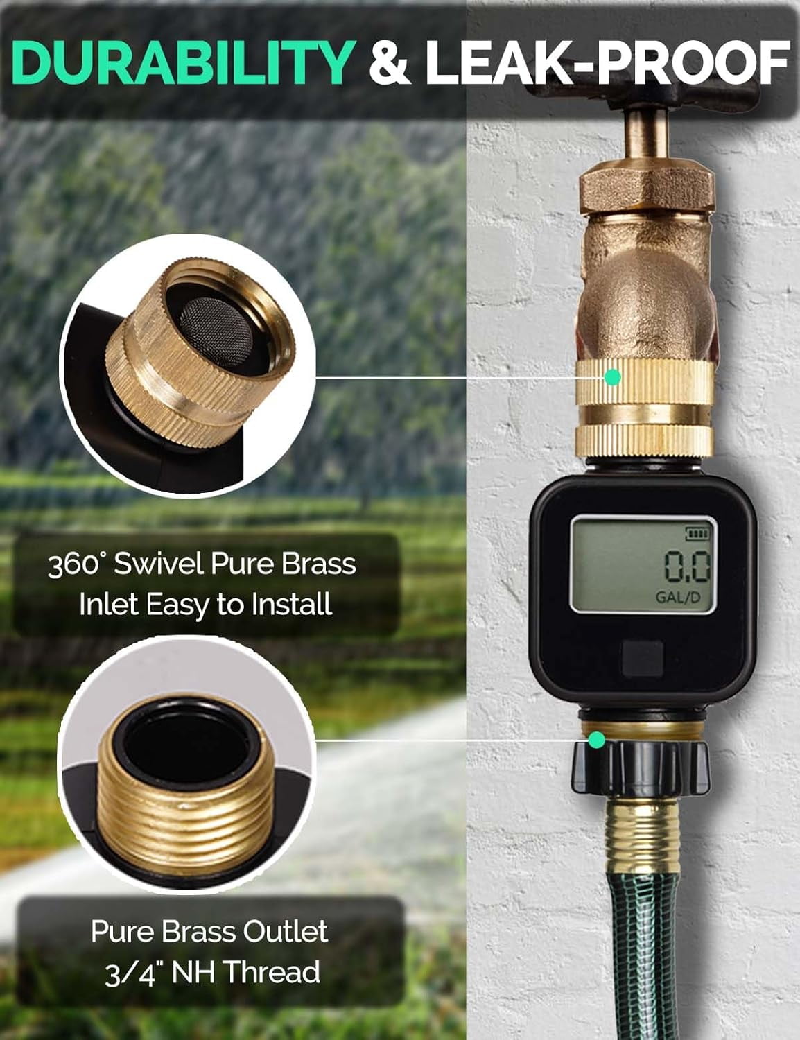 PYYAN-Water Flow Meter with Brass Inlet & Outlet Metal Thread, Measure ...