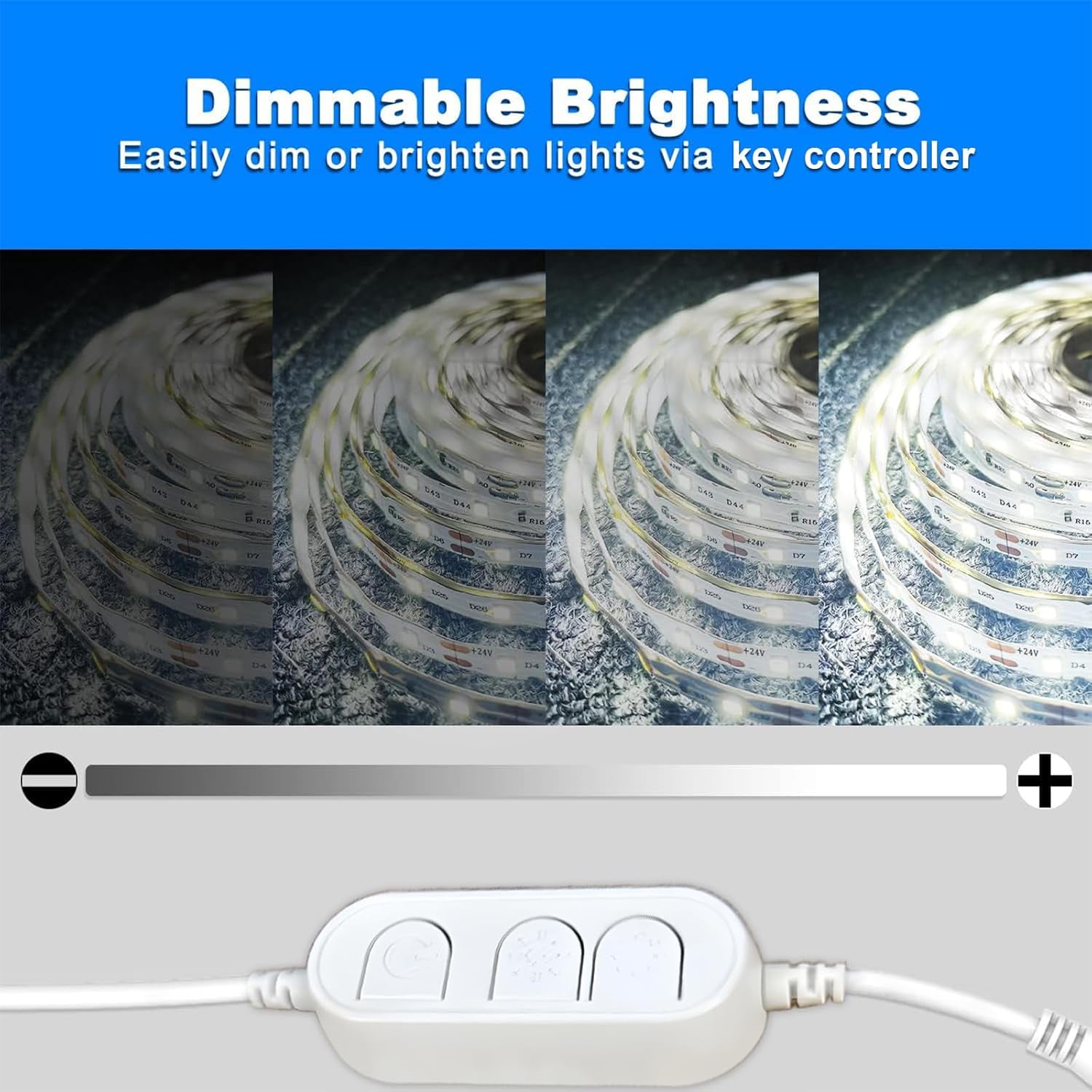 PYYAN-White LED Strip Lights, 25ft Dimmable 6500k Daylight White Led ...