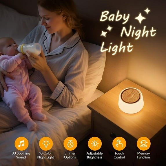 PYYAN-White Noise Machine with Night Light, 30 Soothing Sounds Portable ...