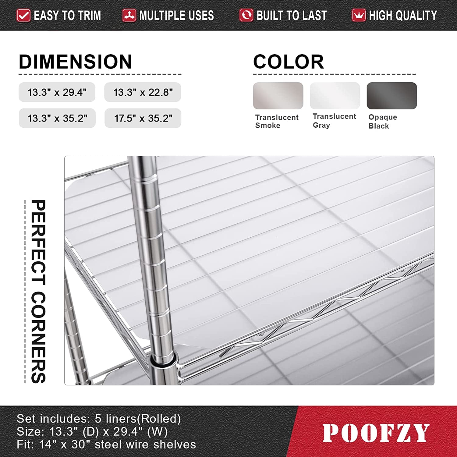 PYYAN-Wire Shelf Liner 14 x 36, Set of 5 Shelf Liners for Wire Shelving ...