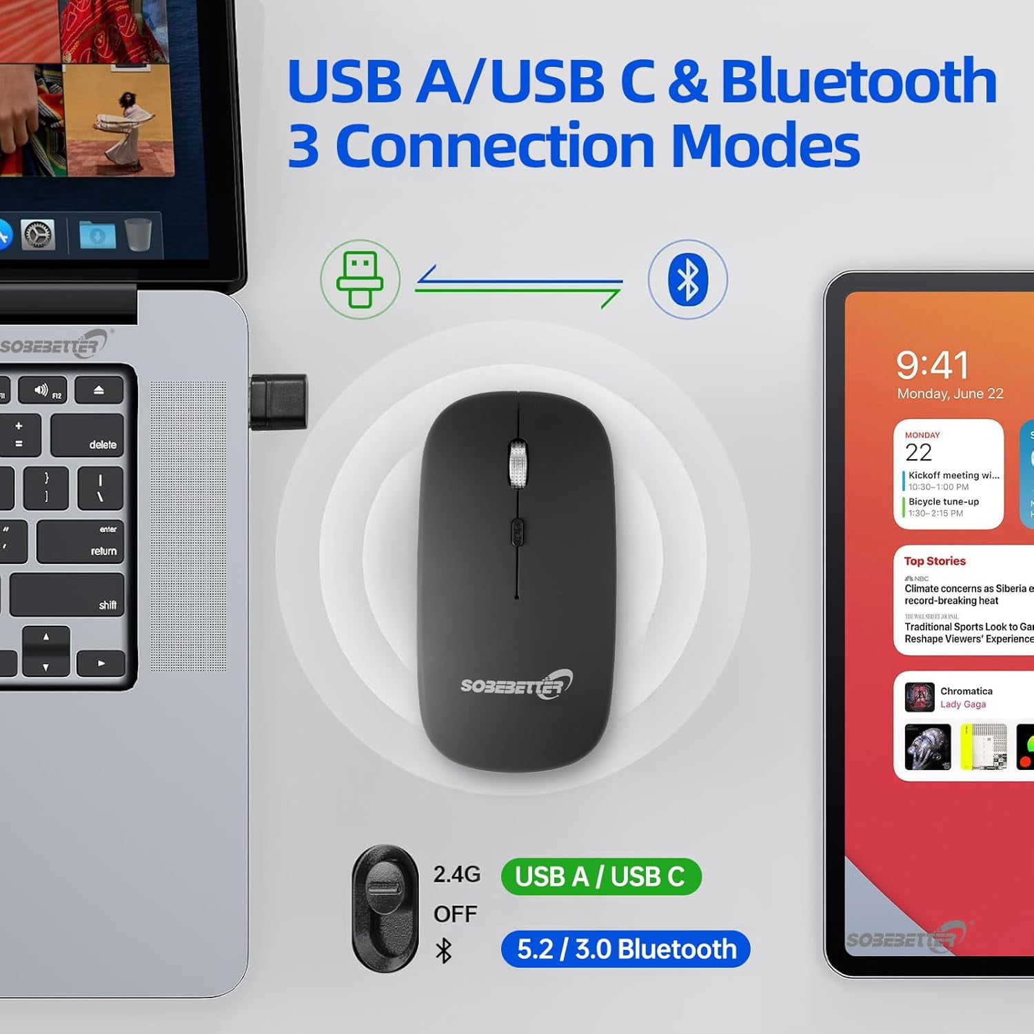PYYAN-Wireless Bluetooth Mouse Chargeable Portable Silent with USB ...