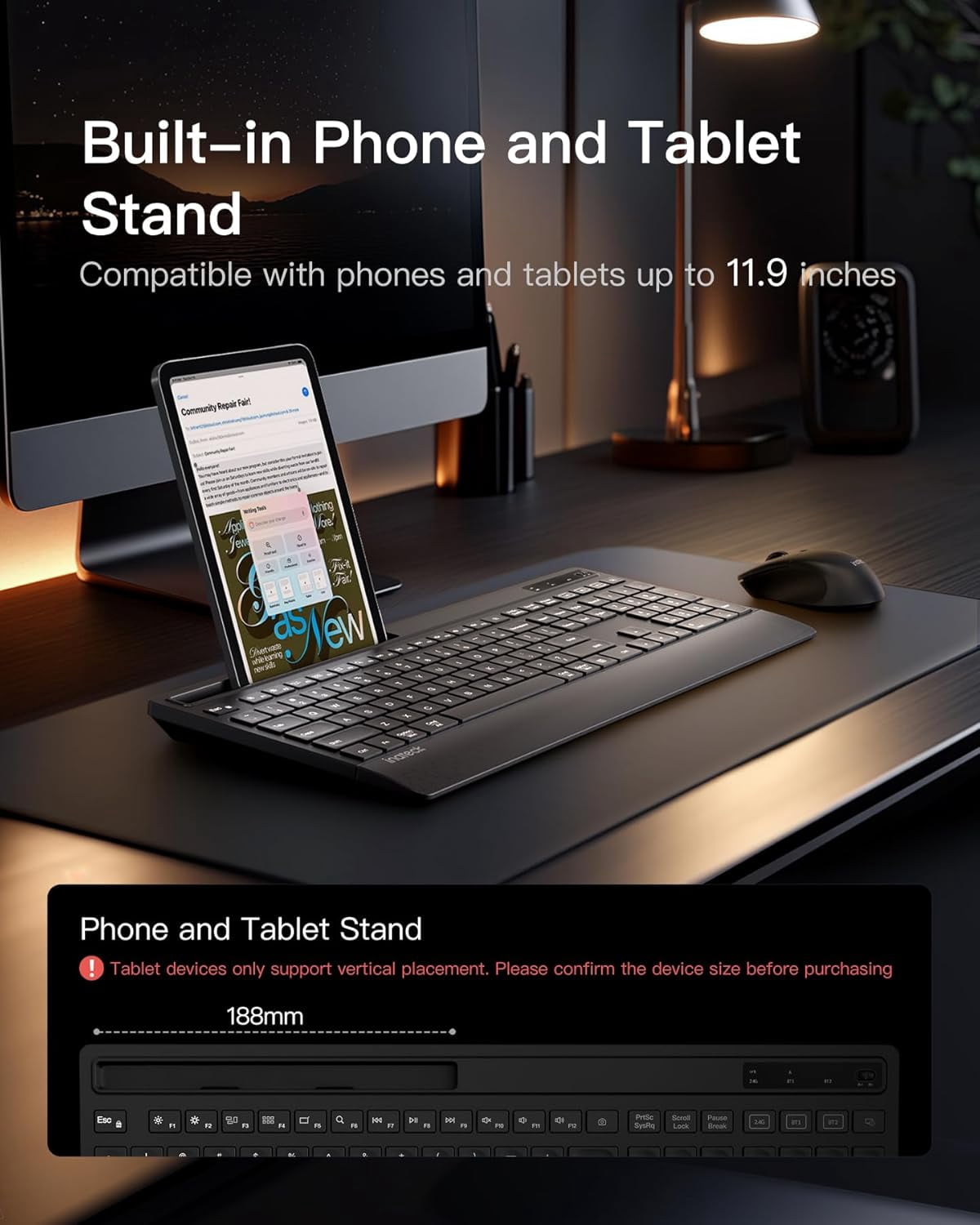 PYYAN-Wireless Keyboard and Mouse Combo, Full-Size Keyboard with Wrist ...