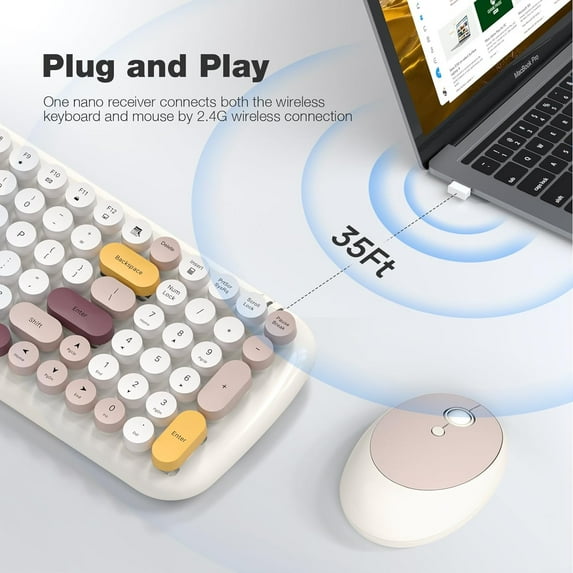 PYYAN-Wireless Keyboard and Mouse, Typewriter Full Size Keyboard with ...