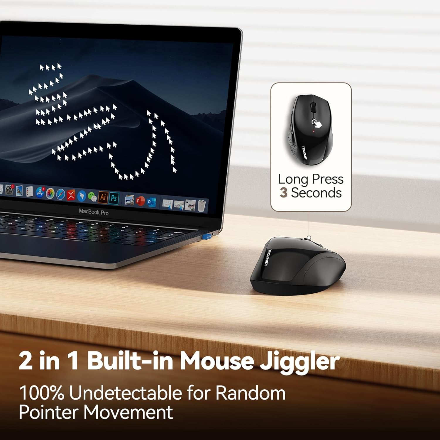 PYYAN-Wireless Mouse Jiggler, Silent Click Rechargeable Mouse, Plug ...