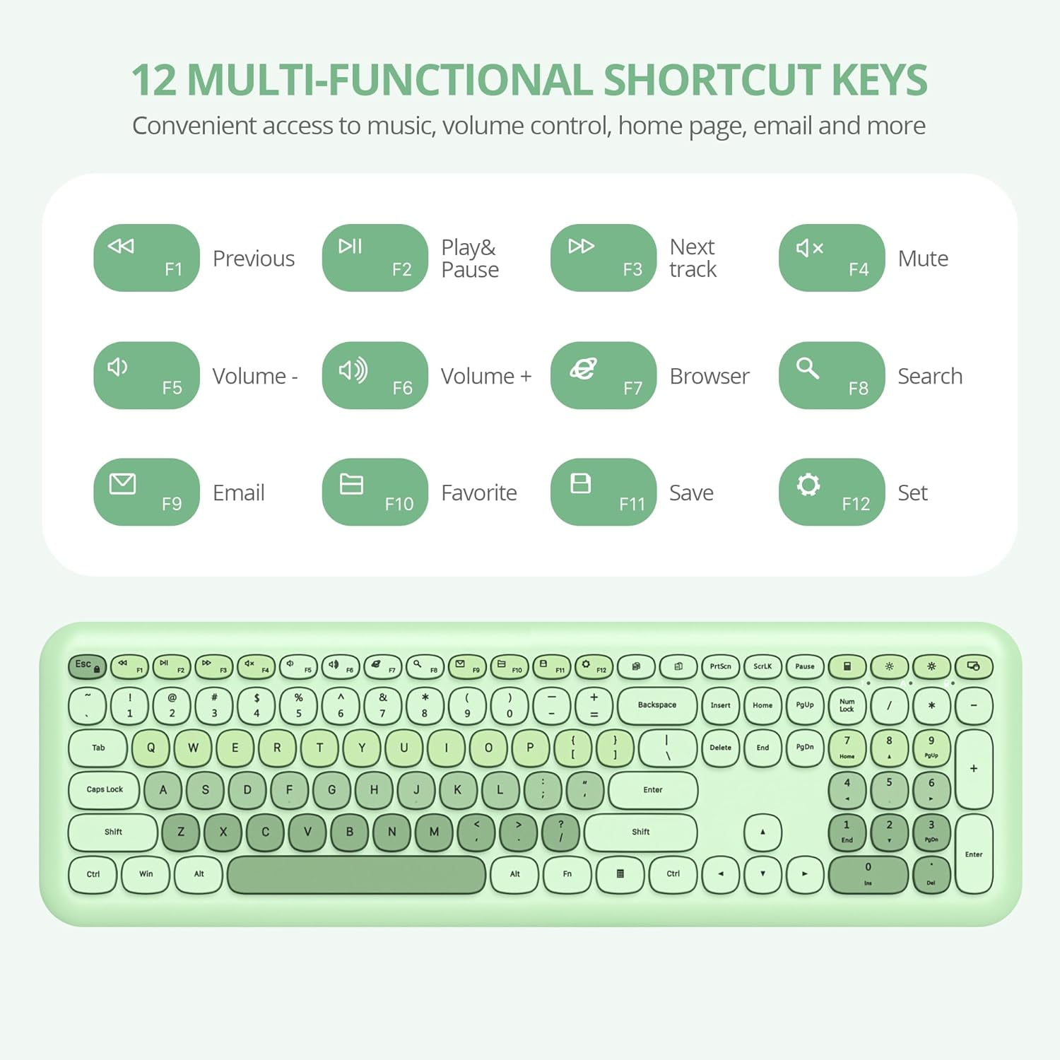 PYYAN-Wireless Typewriter Keyboard and Mouse Combo Retro 104 Key Full ...