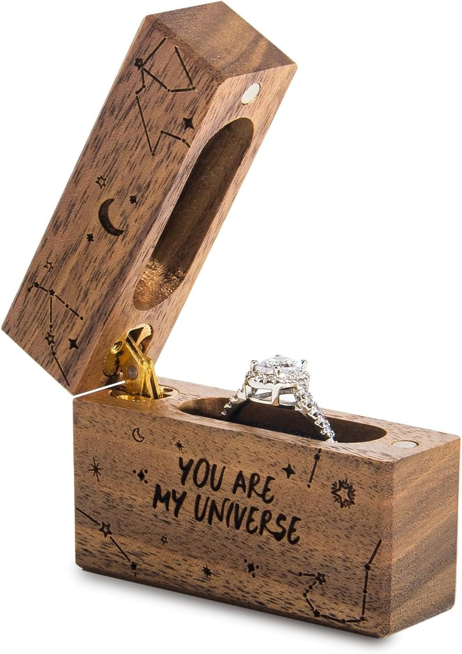 PYYAN-Wooden Engagement Ring Box Small Slim Flat Ring Case for Proposal ...