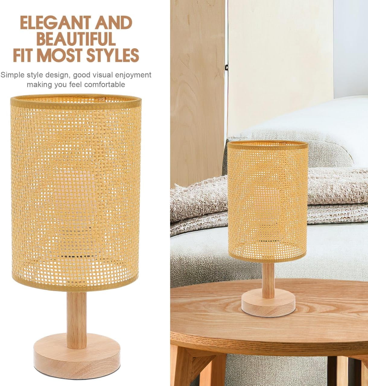PYYAN-Woven Rattan Lamp Shade E27 Cylinder Light Covers Rattan Woven ...