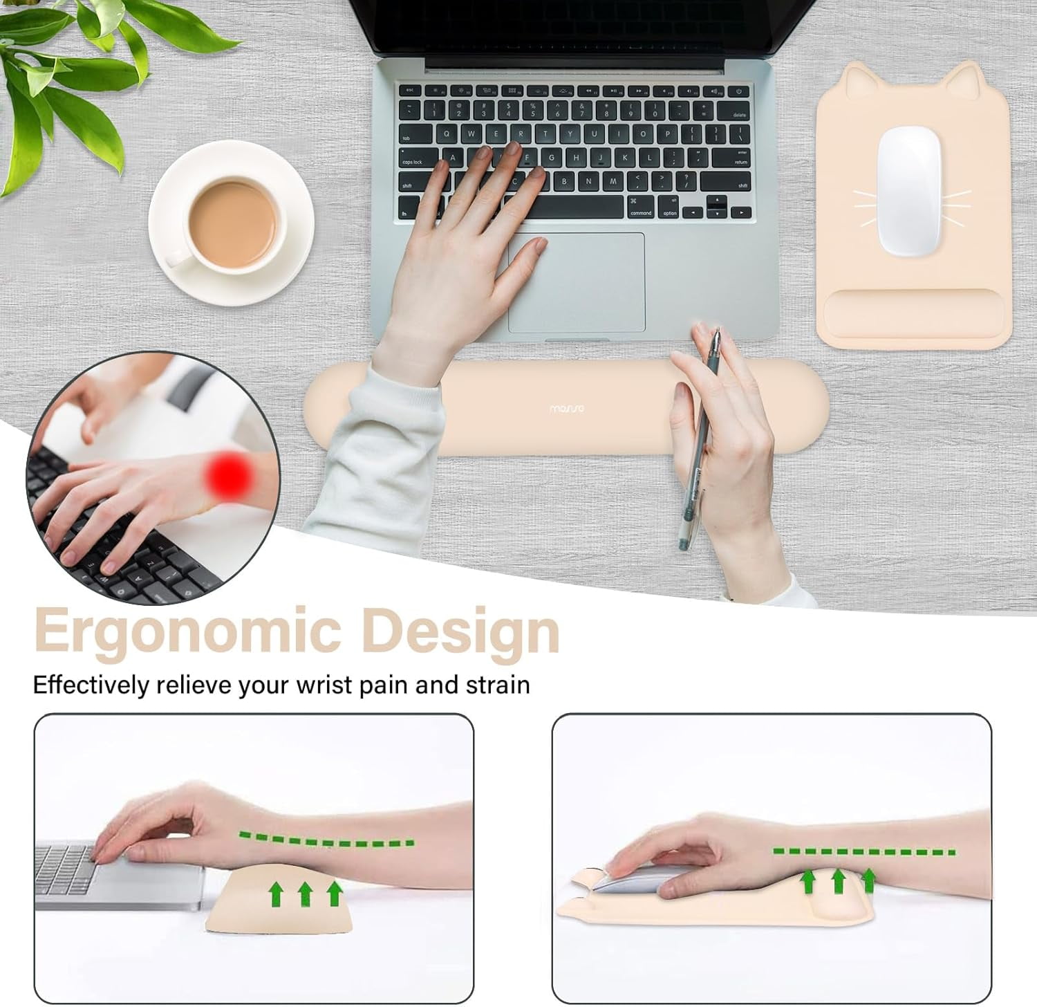 PYYAN-Wrist Rest Support for Mouse Pad&Keyboard Set, Cute Cat Ear Shape ...