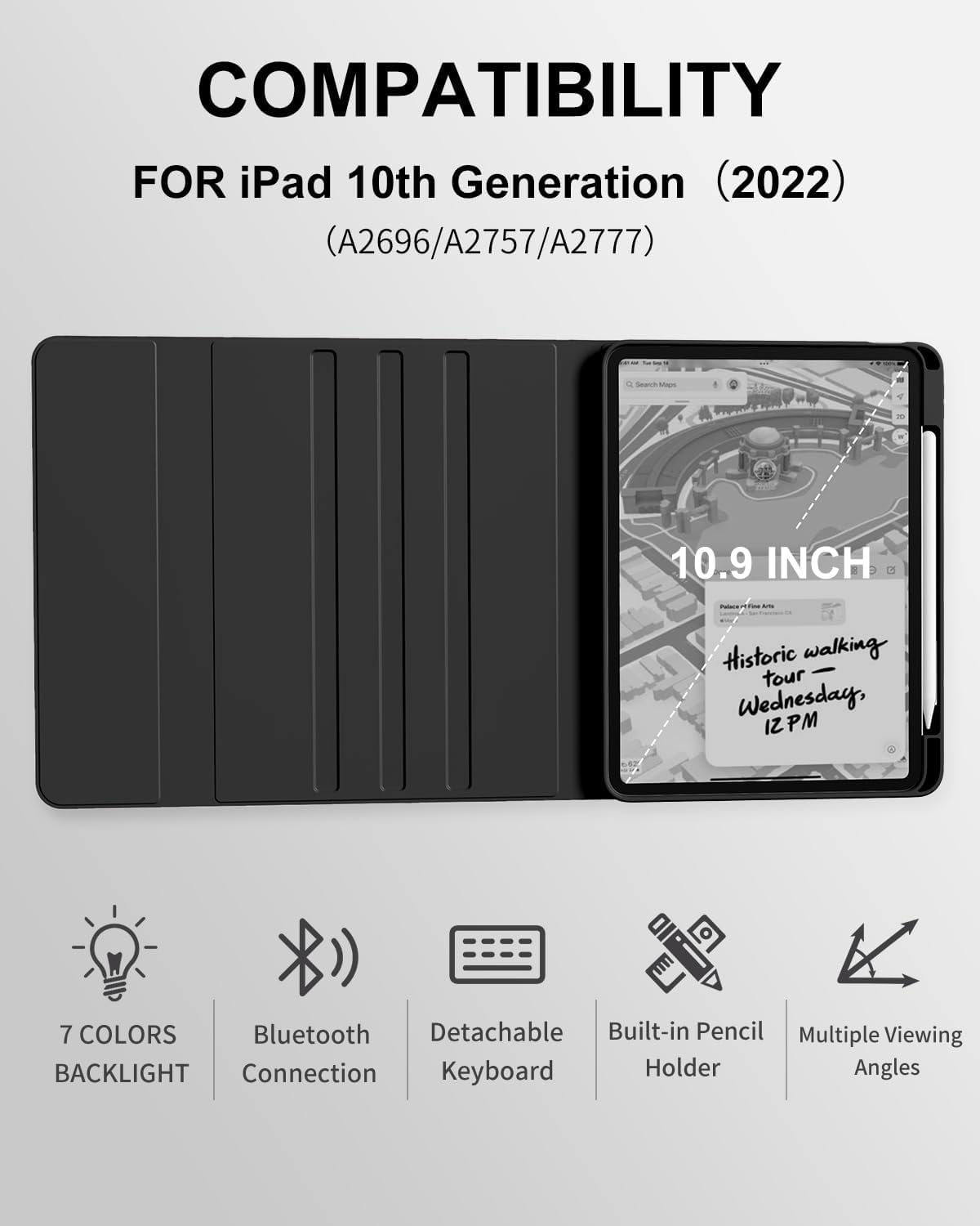 PYYAN-for iPad 11th 10th Generation Case with Keyboard -7 Color Backlit ...