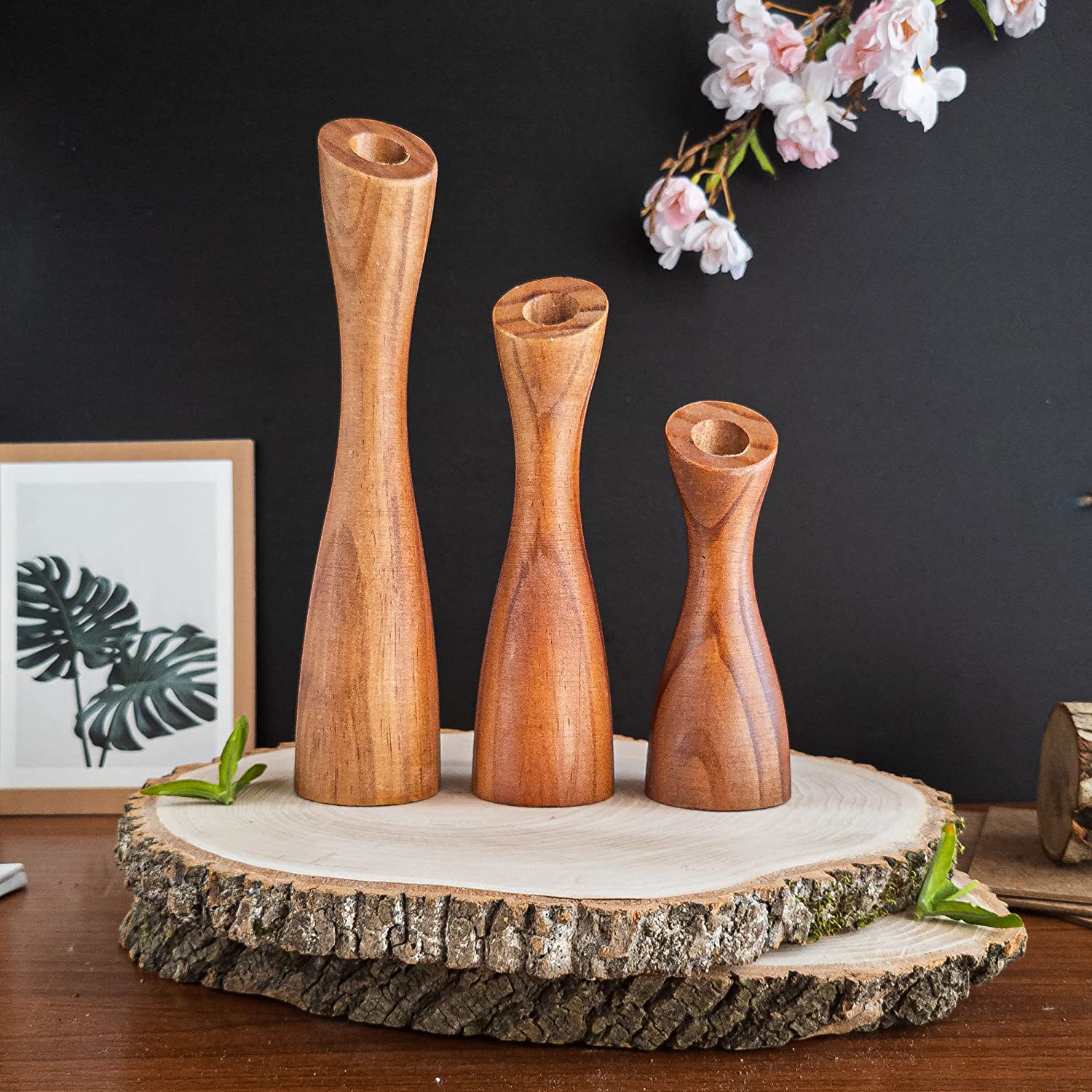 PYYAN-wooden taper candle holders - wood taper candle holders for Table ...