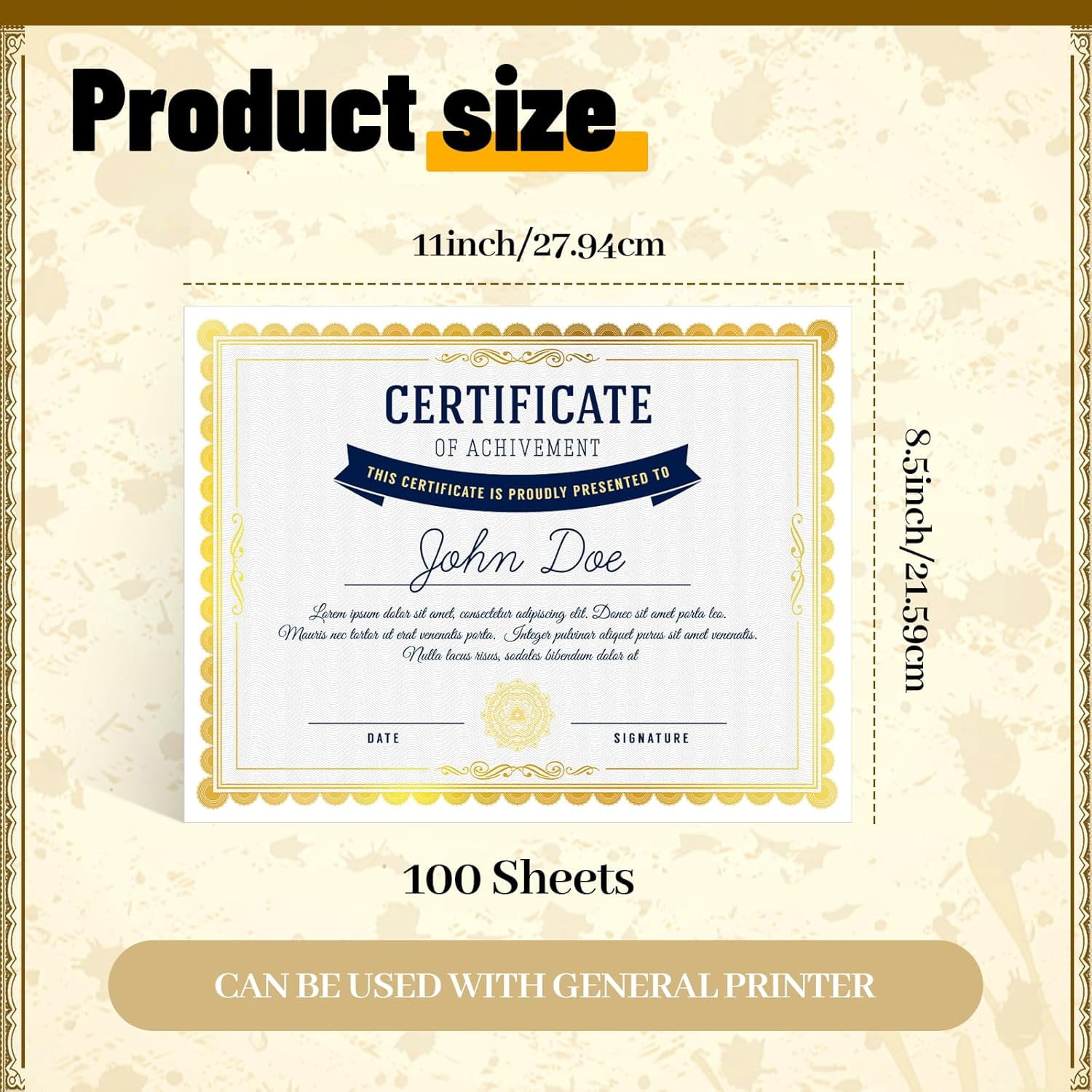 PYYNA-100 Sheet Gold Foil Border Certificate Paper 8. 5 x 11 for ...