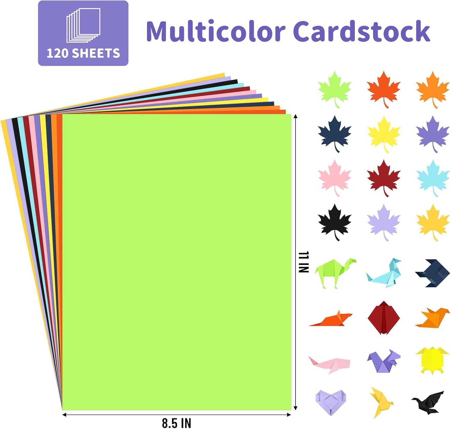 PYYNA-120 Sheets 8.5" X 11" Colored Cardstock, 12 Assorted Colors ...
