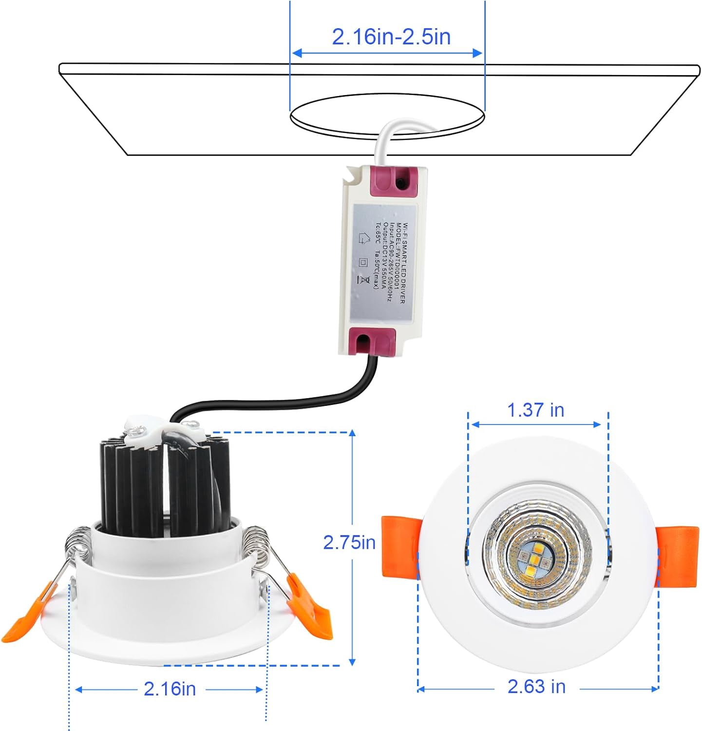 PYYNA-2 inch Smart LED Recessed Lighting, 5W WIFI Recessed LED Lights ...
