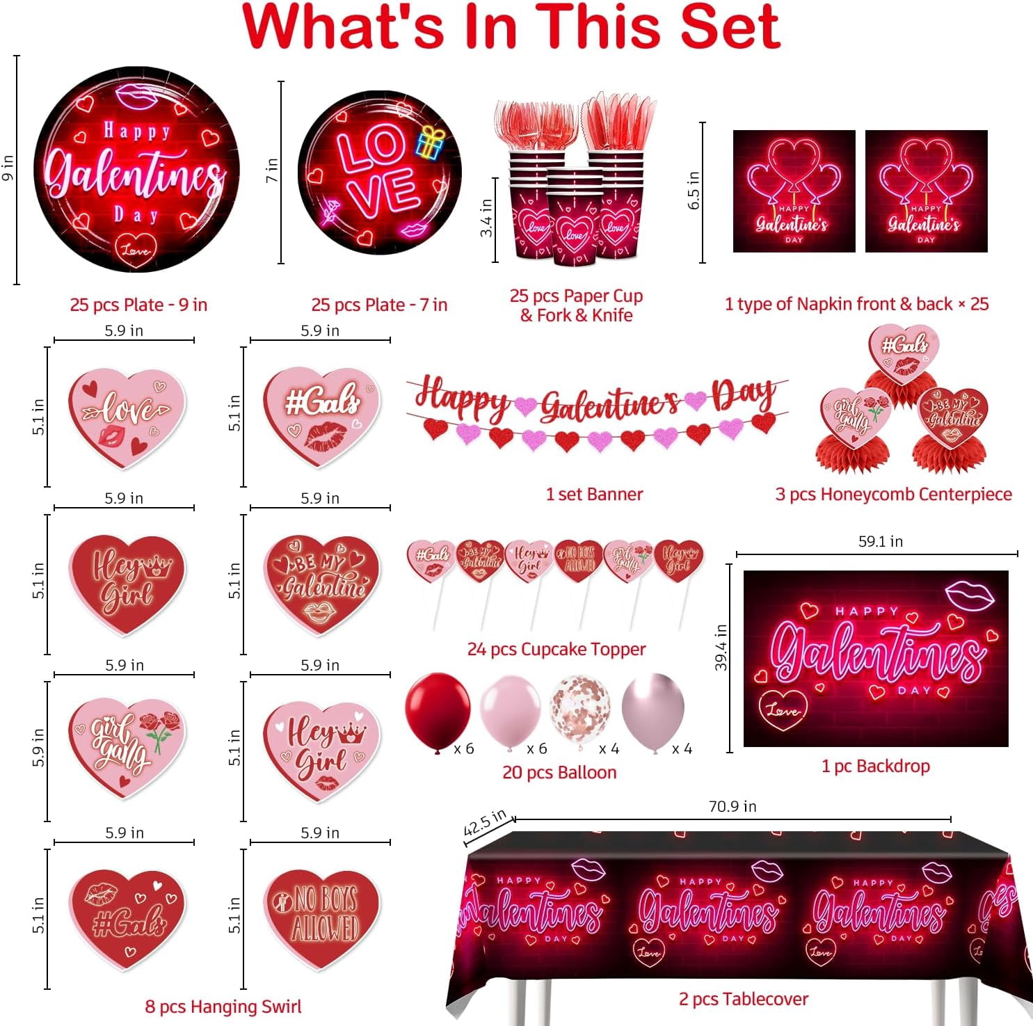 PYYNA-209pcs Galentines Day Decorations Complete Tableware Set ...