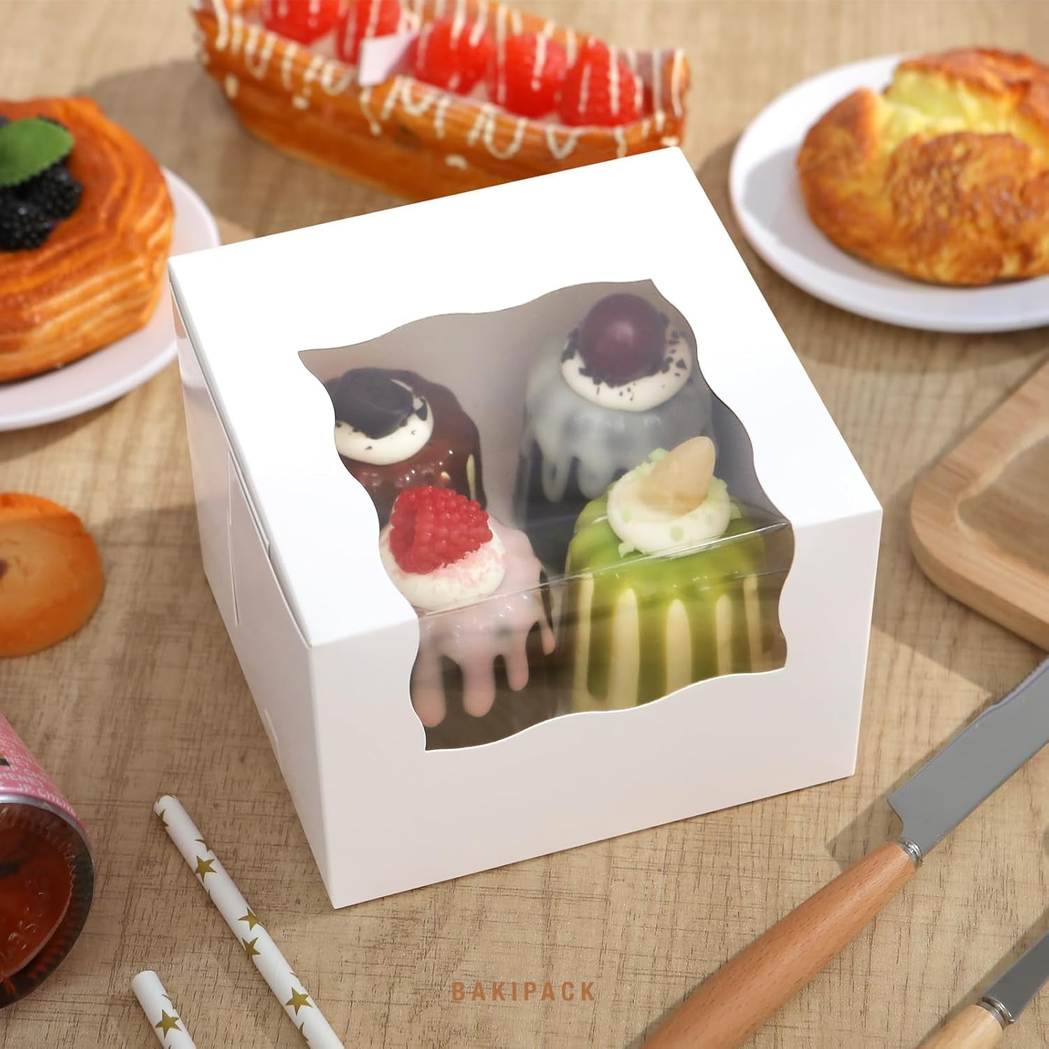 PYYNA-25 Roll Cake Boxes, White Bakery Boxes with Window, 5x5x3.5 ...