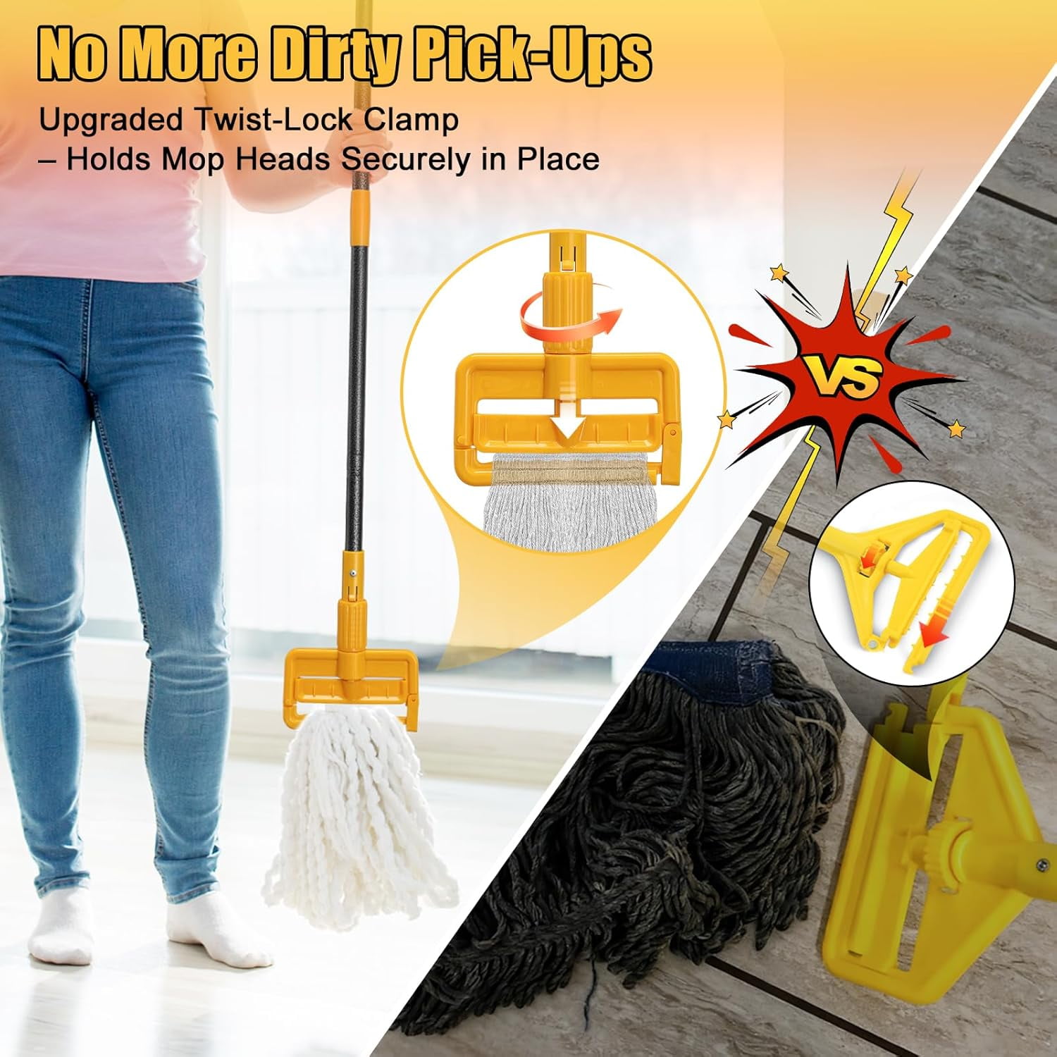 PYYNA-Commercial Mop Handle Replacement - 60" Heavy Duty Industrial ...