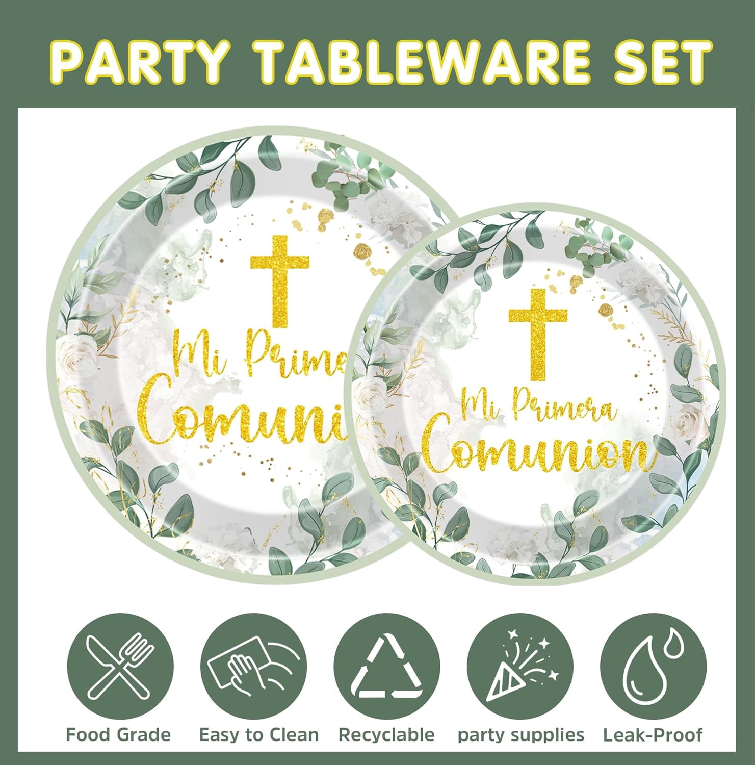 PYYNA-First Communion Party Decorations - 96 Pcs Green Holy Paper ...