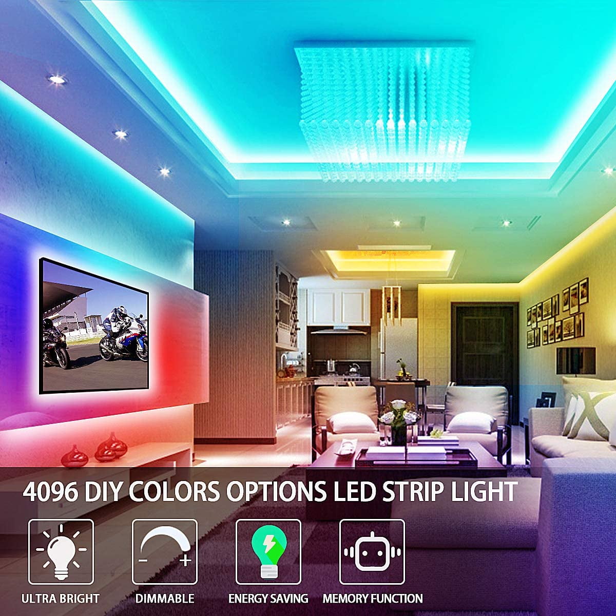 PYYNA-RGB LED Strip Lights 32.8ft,4096 DIY Colors Rope Lights with ...
