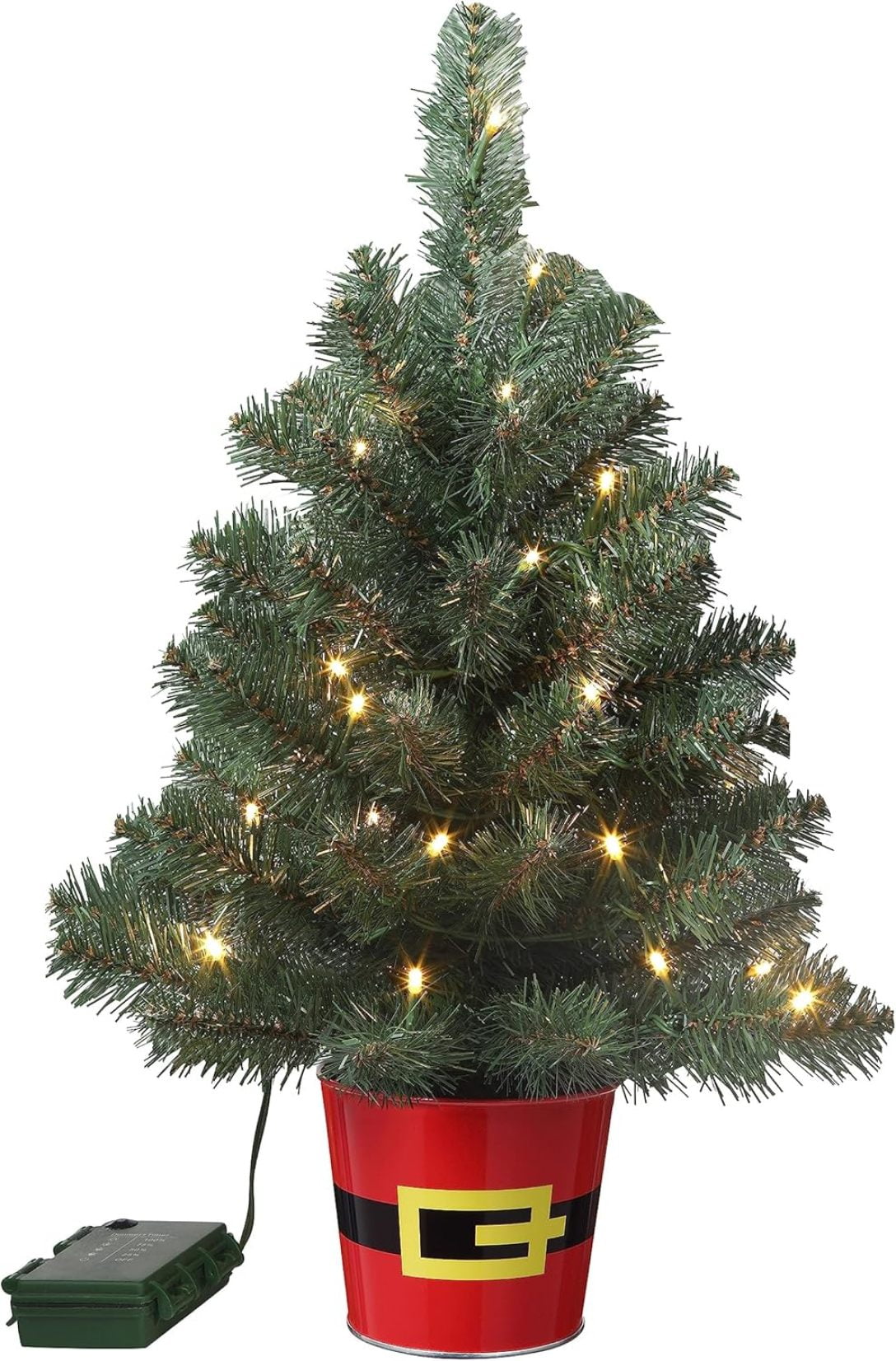 PYYP 20 Inch Potted Night Night Tree in Red Metal Santa Belt Pot ...