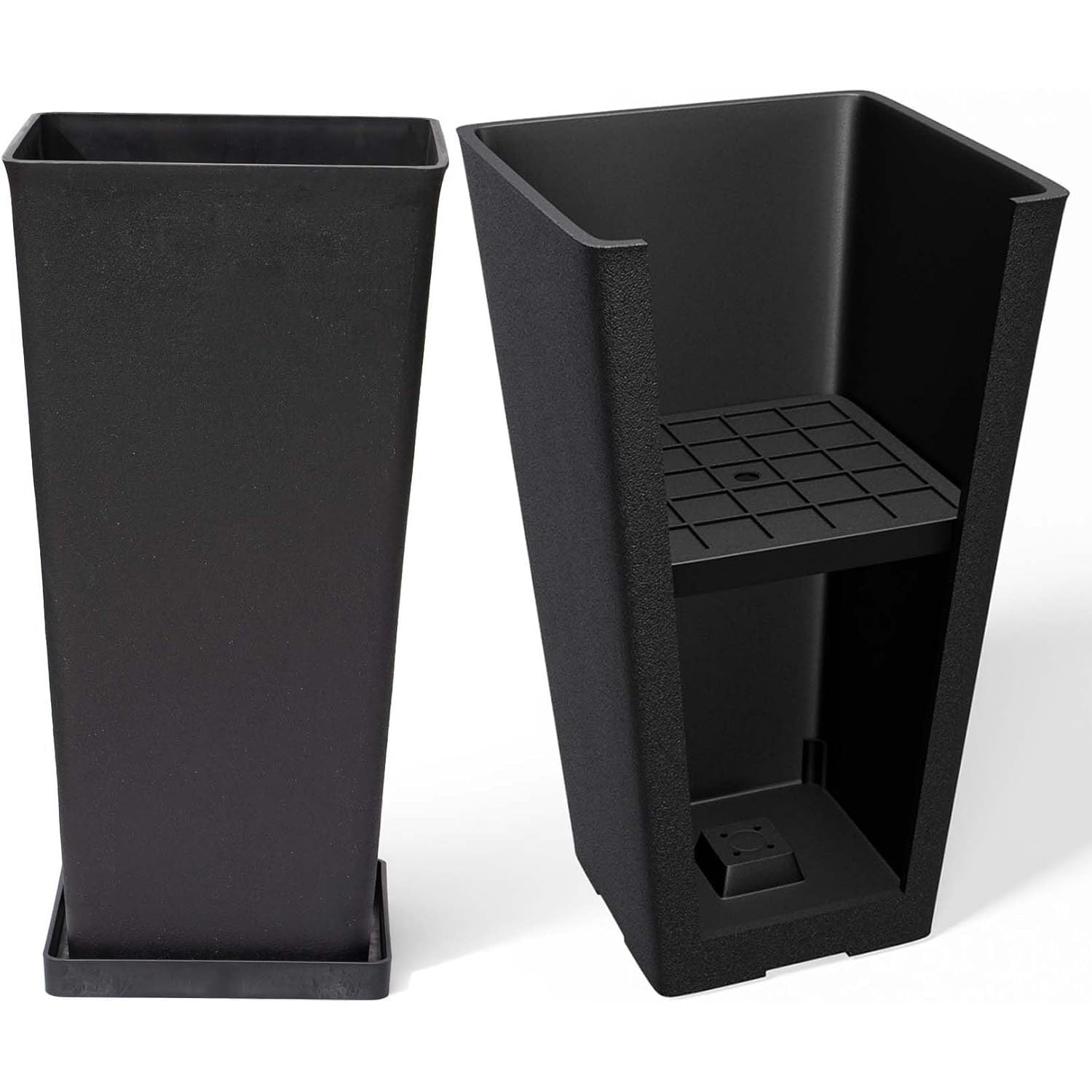 PYYP 26 inch Tall Black Planters for Outdoor Plants,Set of 2 Tapered ...