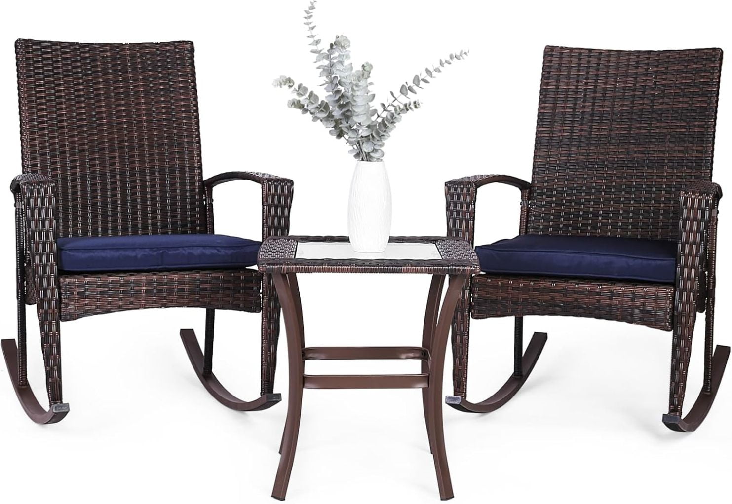 PYYP 3 Piece Wicker Rocking Chair Patio Furniture Sets, Outdoor Wicker ...