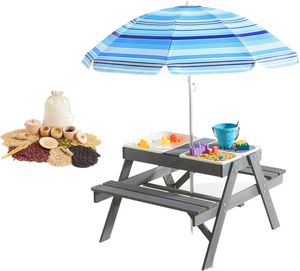 PYYP Kids Picnic Table with Sensory Bin Toys, 3 in 1 Sand and Water ...
