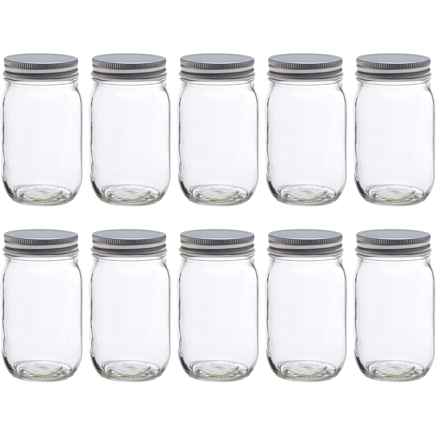 PYYP Mason Jars with Lids 16 oz. Set of 10, Bulk Pack - Glass Jars for ...
