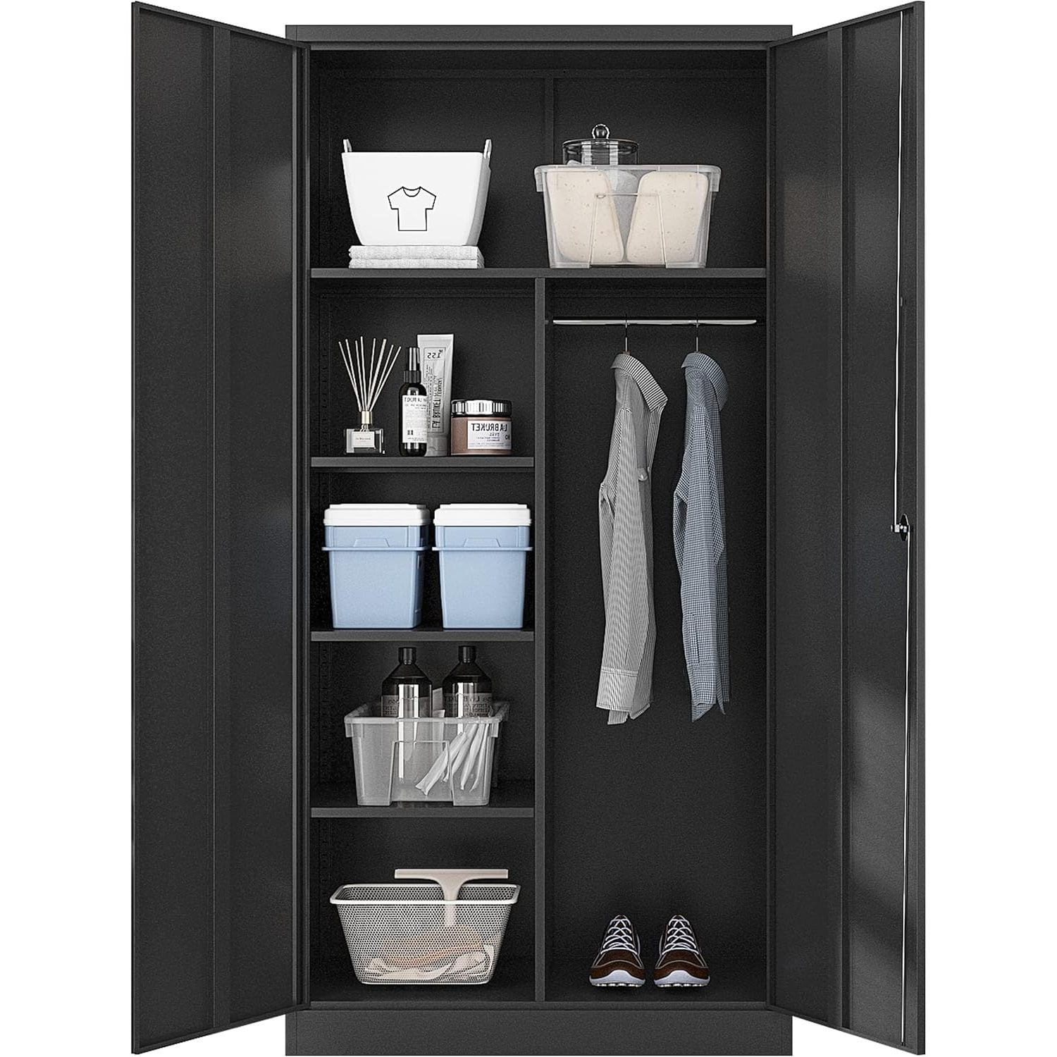PYYP Metal Armoire Wardrobe Closet Cabinet for Hanging Clothes with ...