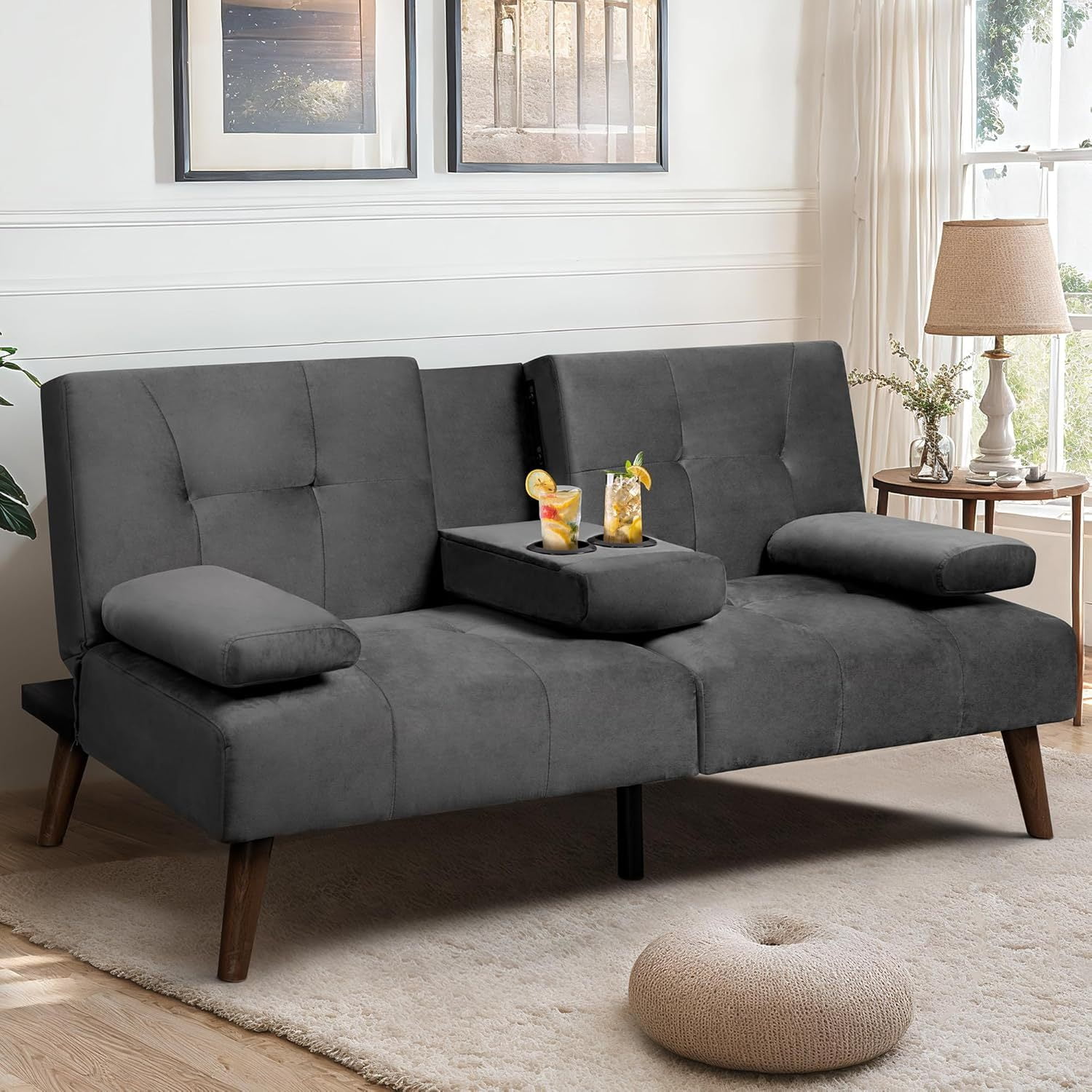PYYP Sofa Bed Velvet, 60" Loveseat Futon Sofa Bed with Removable ...