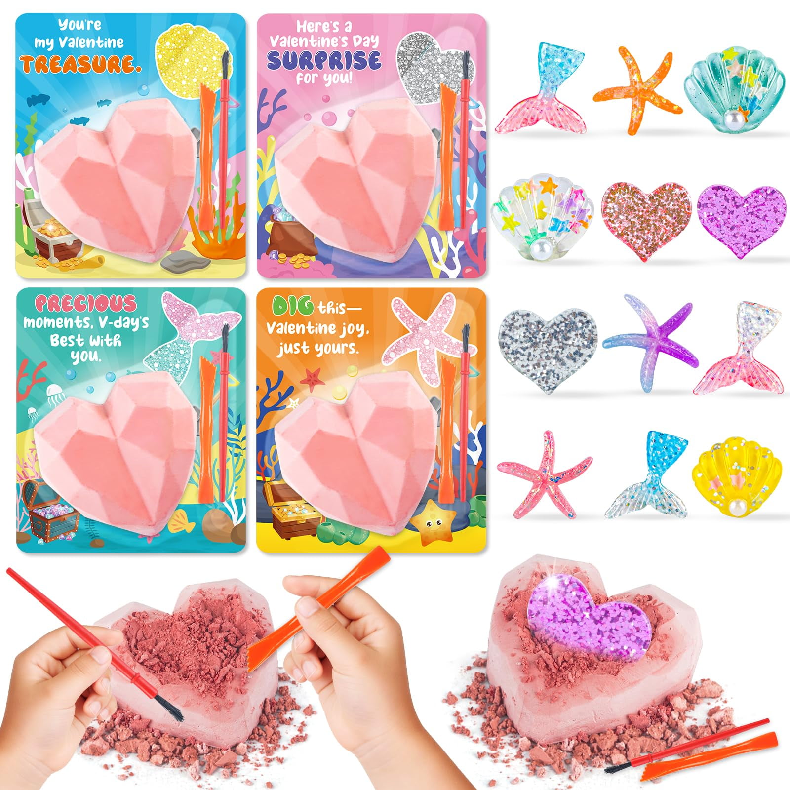 PaLeyFer 24Pack Valentines Day Cards w/ Heart-Shaped Plas-ter Dig Kits ...