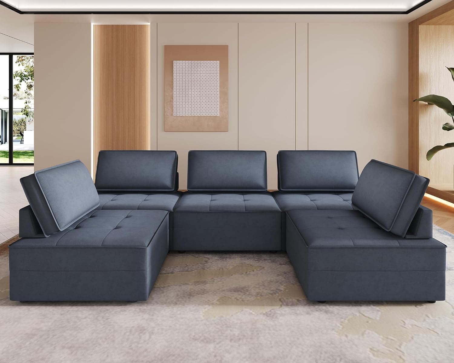 Merluxy 5 Seater Modular Sectional Couch- Convertible U Shaped Sofa , 34" Seat Couch for Living ...