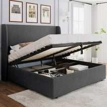 Full Size Wood Platform Bed,Lift Up Storage Bed Frame with Underneath ...