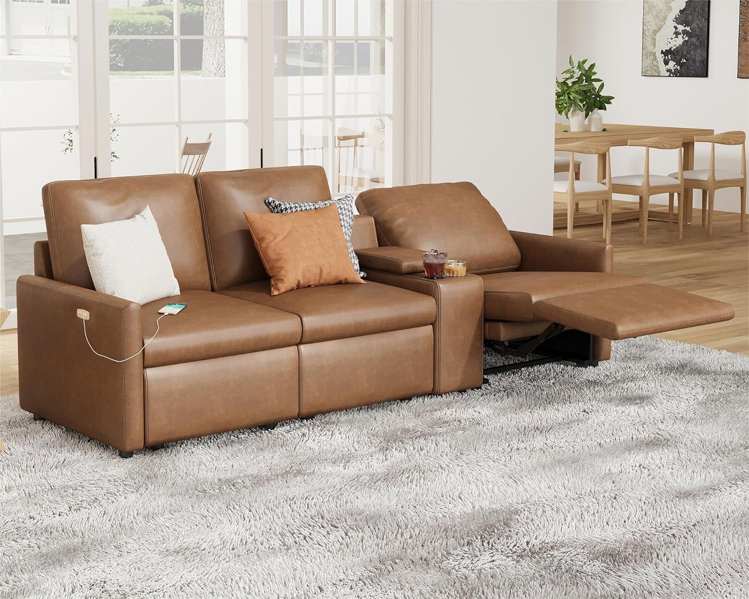 PaPaJet Power Recliner, Reclining Sectional Sofa with Console, 3 Seater ...