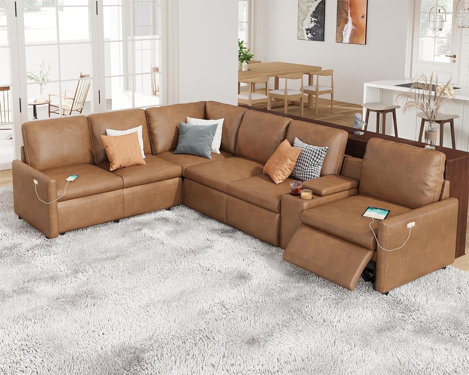 Merluxy Power Recliner, Reclining Sectional Sofa with Console, 6 Seats ...