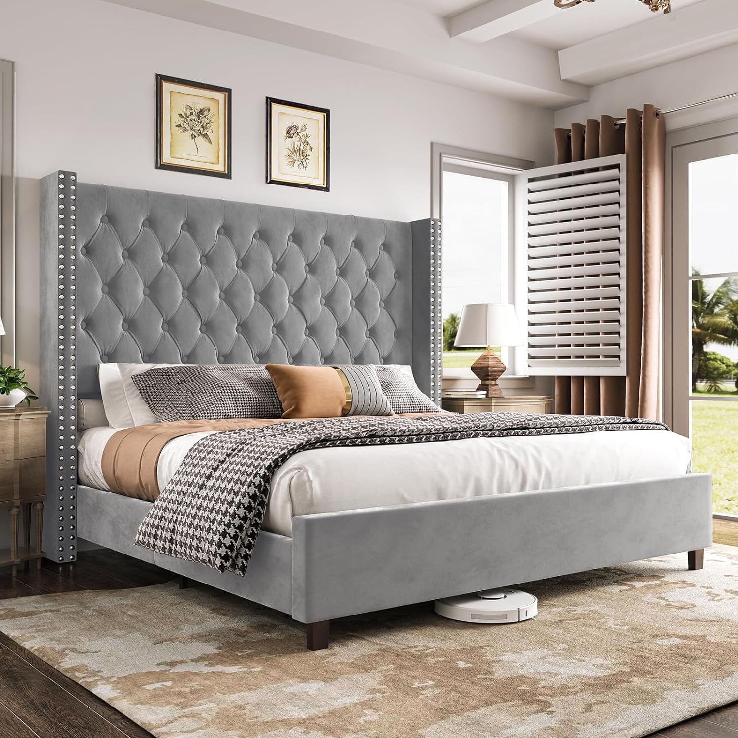 Papajet Queen Platform Bed Frame 61 4 Handmade Headboard Velvet Tall