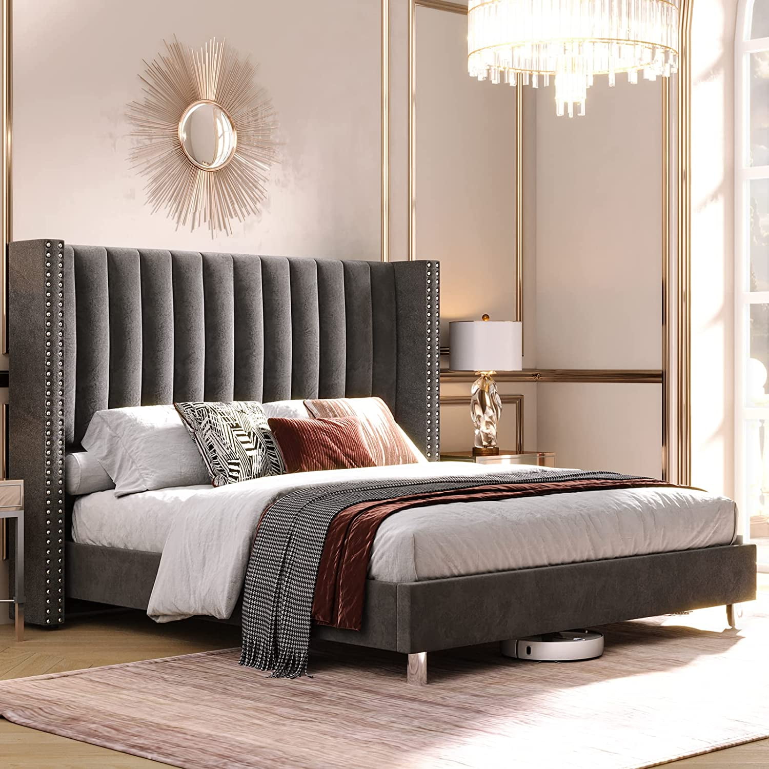 Papajet Queen Size Tufted Upholstered Platform Bed Frame Low Profile