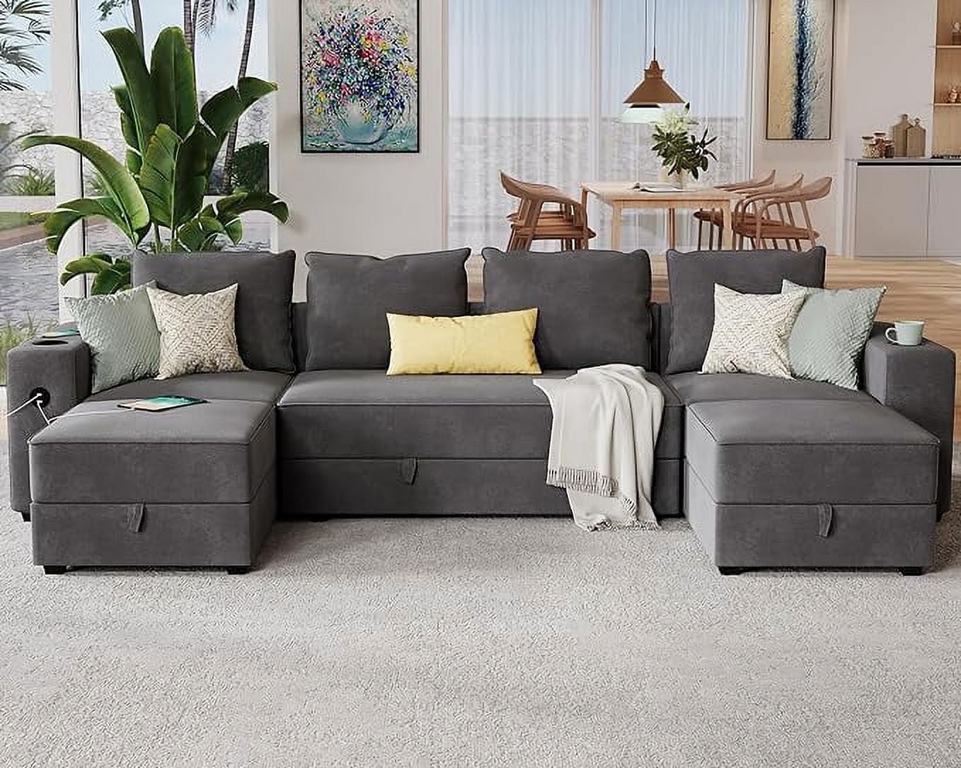 VANACC Sectional Sofa, 114 Inch Modular Sectional Sofa with 2 USB Ports ...