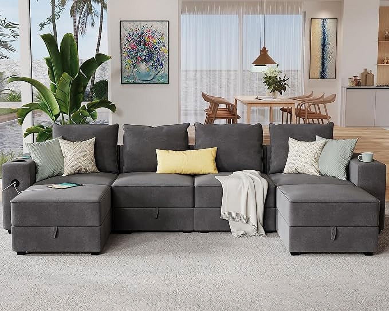 Merluxy Sectional Sofa, 114 Inch Modular Sectional Sofa with 2 USB ...