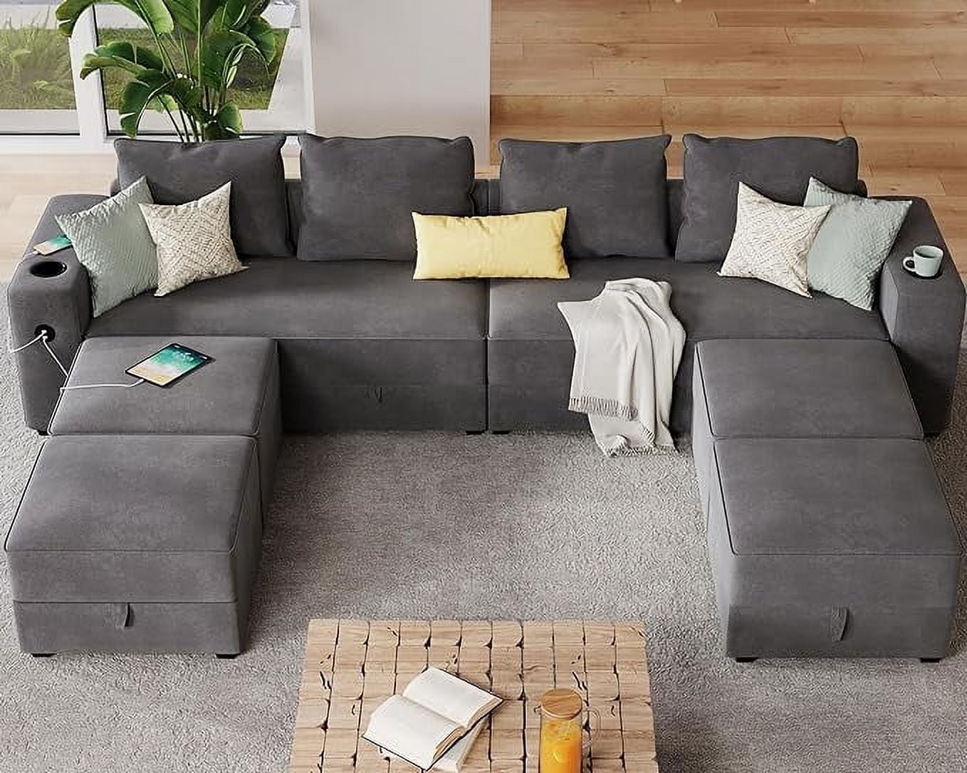 VANACC Sectional Sofa, 114 Inch Modular Sectional Sofa with 2 USB Ports ...